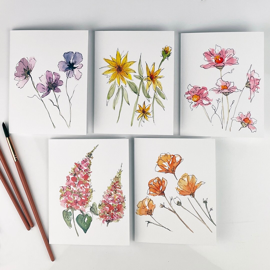 Wildflower Watercolor Note Card Set • Wild Flowers Note Cards • Floral ...