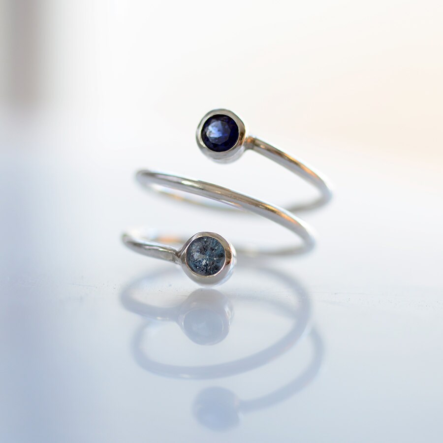 Two Stone Birthstone Ring Sterling Silver Gemstone Mom Ring | Etsy