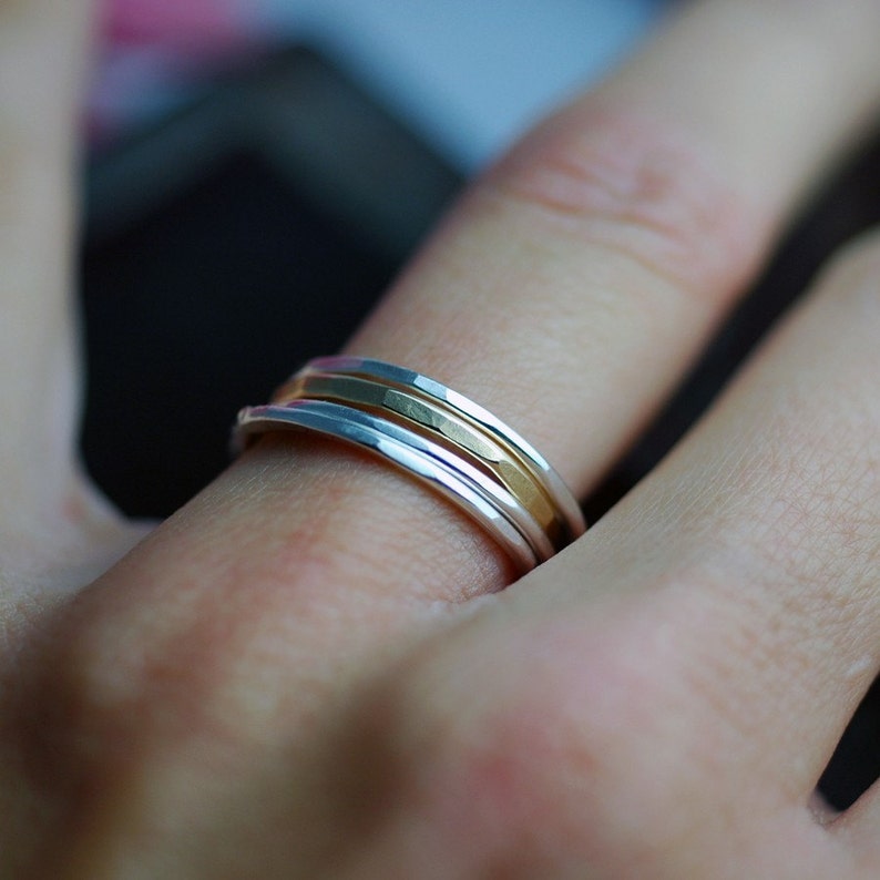 Sterling Silver and Gold Stacking Rings Set of four rings | Etsy