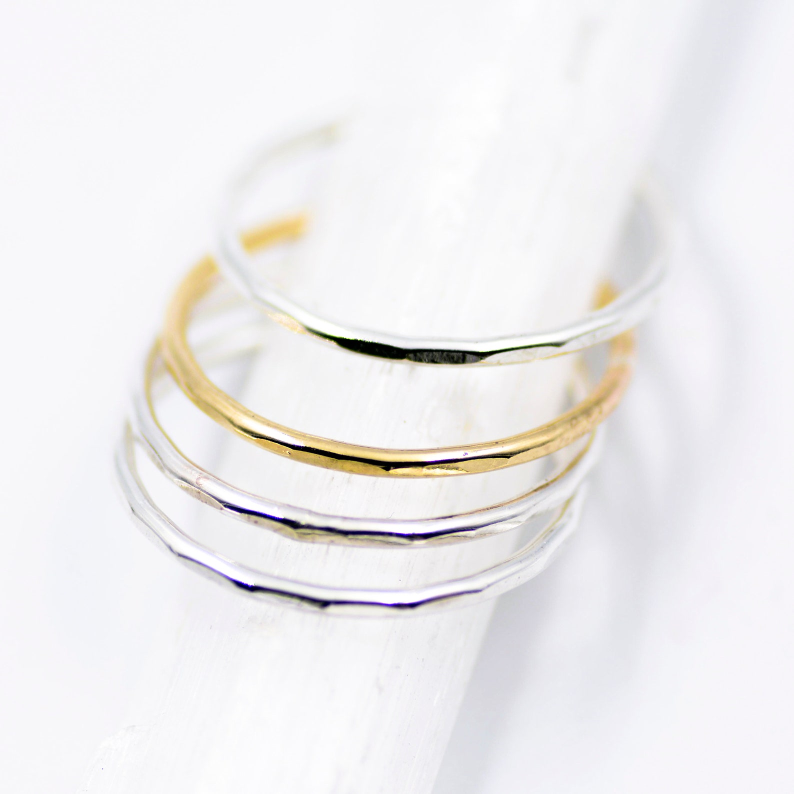 Sterling Silver and Gold Stacking Rings Set of four rings | Etsy