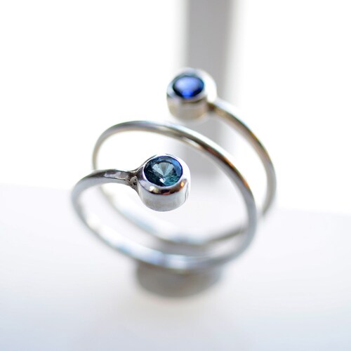 Two Stone Birthstone Ring Sterling Silver Gemstone Mom Ring - Etsy