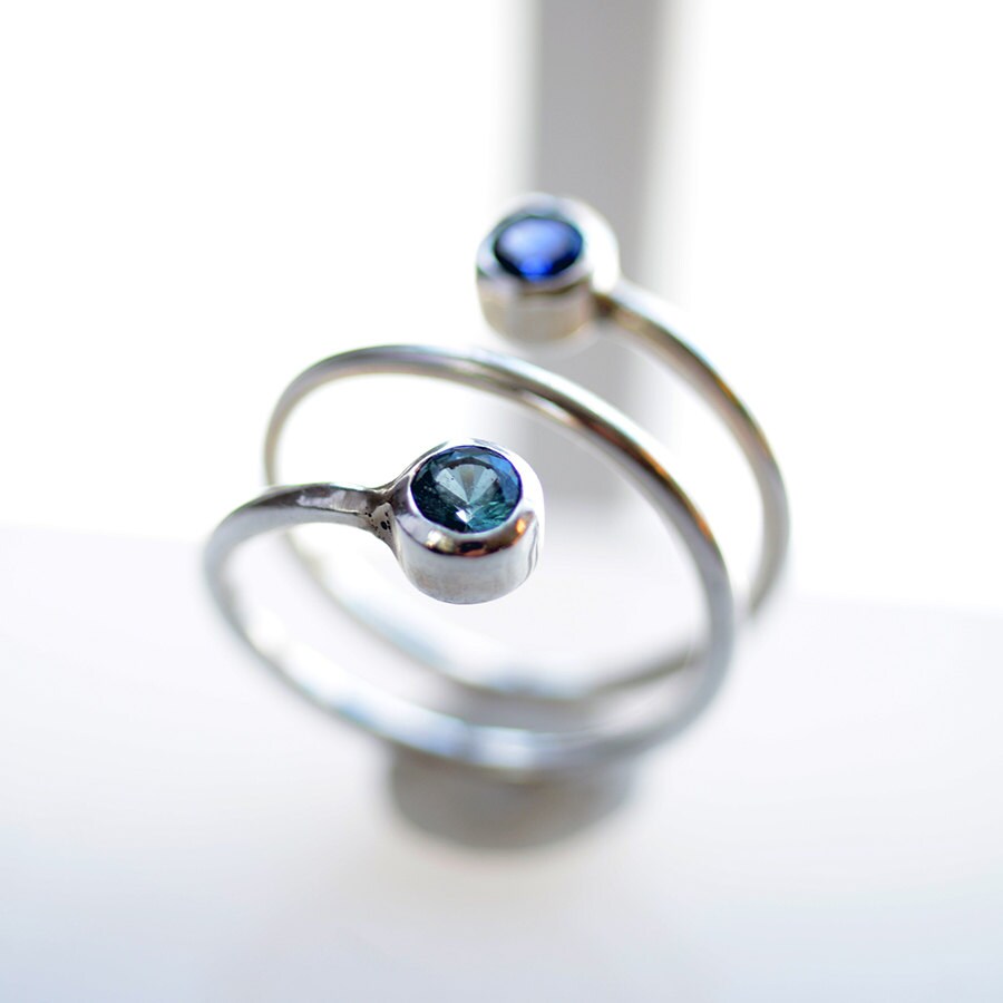 Two Stone Birthstone Ring Sterling Silver Gemstone Mom Ring | Etsy