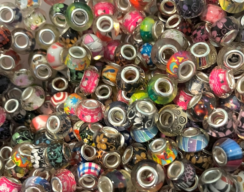 100 Wholesale Mixed Acrylic European Patterned Beads - Etsy