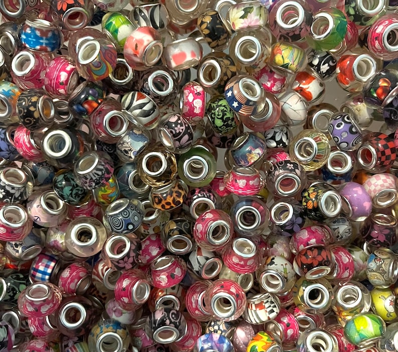 100 Wholesale Mixed Acrylic European Patterned Beads - Etsy