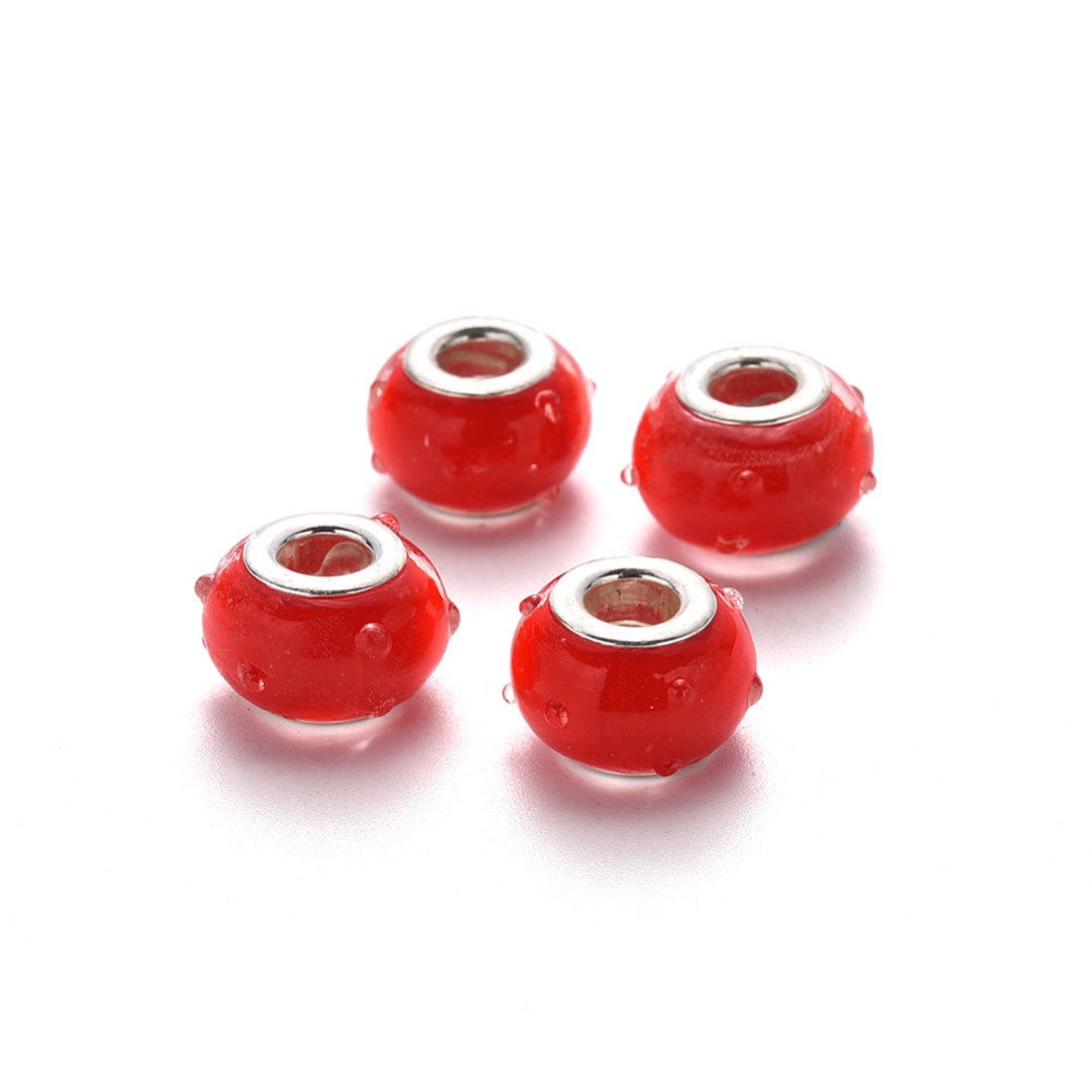 10 Lampwork European Beads, Large Hole Rondelle Beads, Bumpy With ...