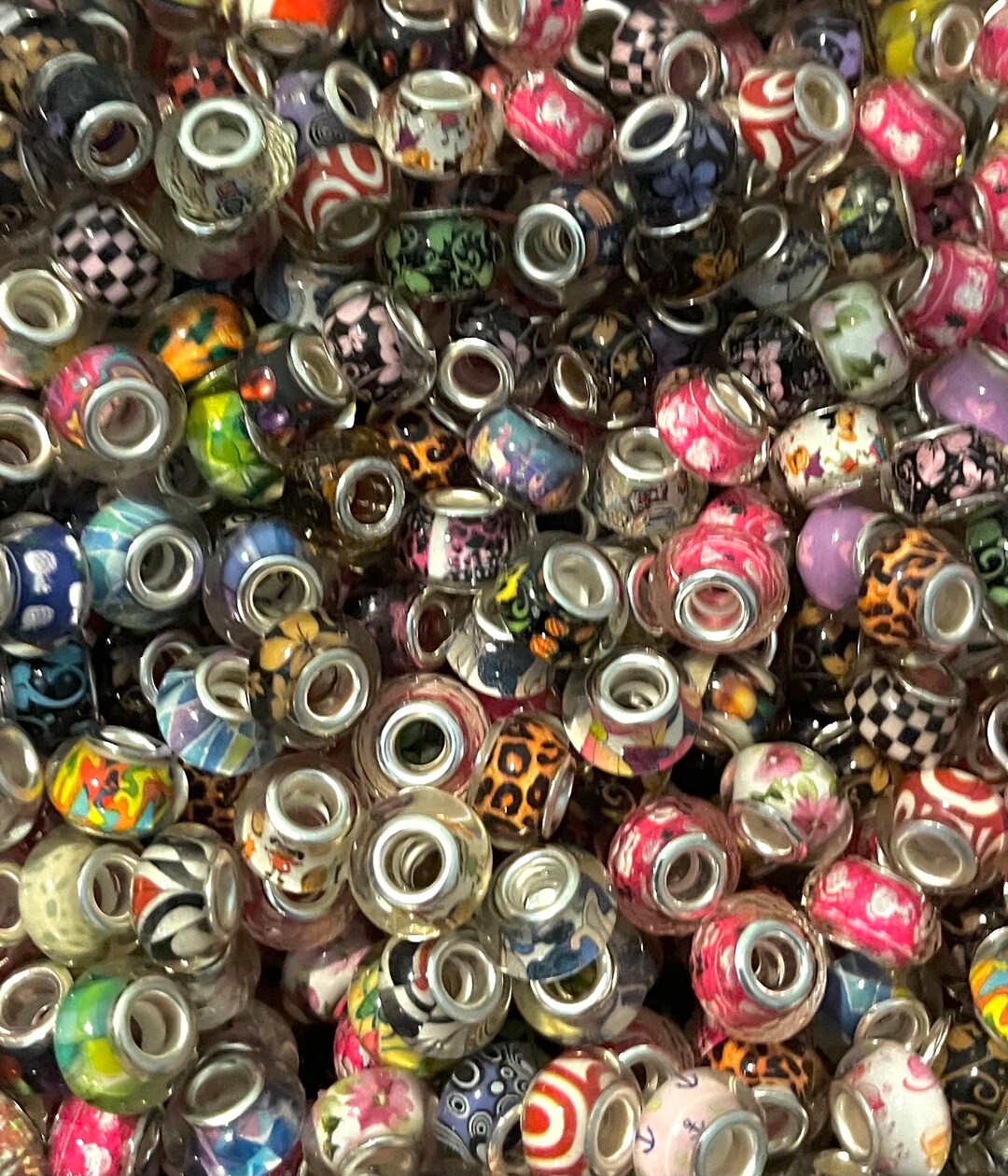 40 Mixed Acrylic European Patterned Beads - Etsy