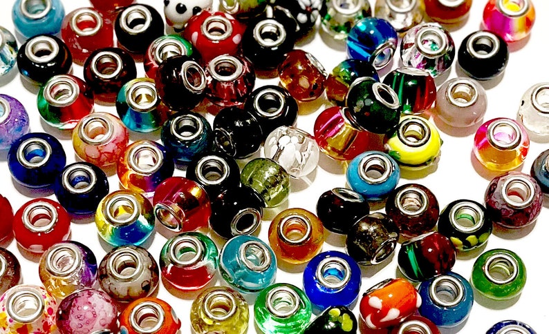 BULK 15, 30, 50, 75, or 100 Large Hole / European Mixed Color Glass ...