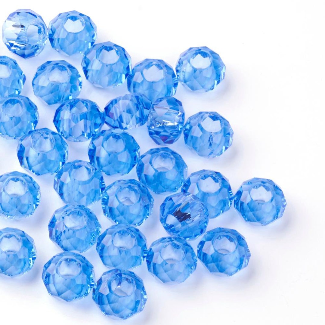 5, 15 or 30 Glass European Large Hole Beads, No Metal Core, Faceted ...