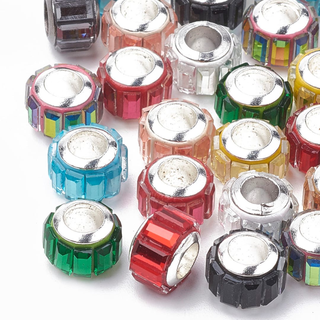 15 or 30 Glass Mixed Column European Beads, Large Hole Beads, 9x7mm ...