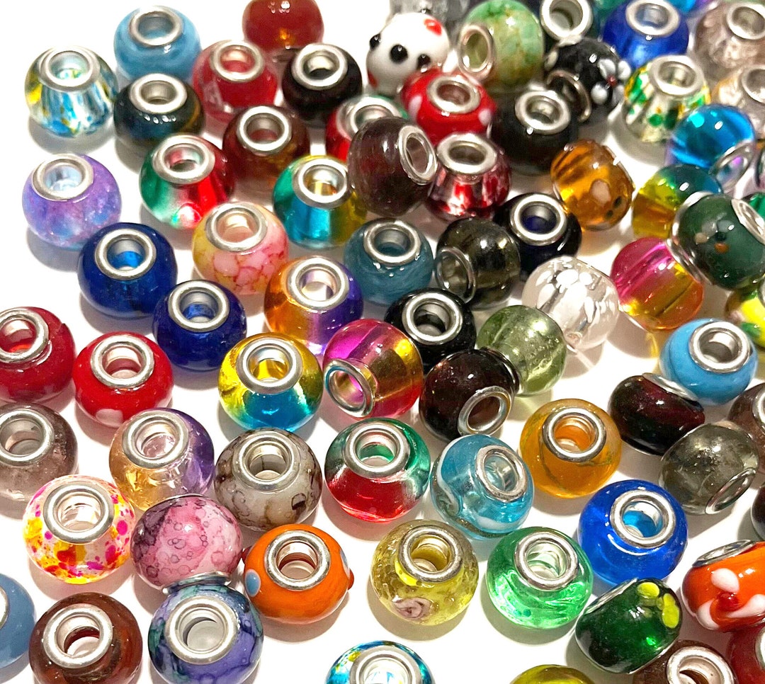 BULK 15, 30, 50, 75, or 100 Large Hole / European Mixed Color Glass ...