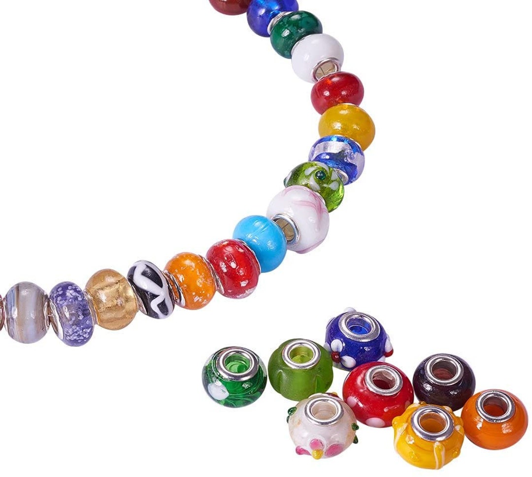 BULK 100, 150, or 200 Wide Hole / European Glass Beads Mixed Color, 14 ...