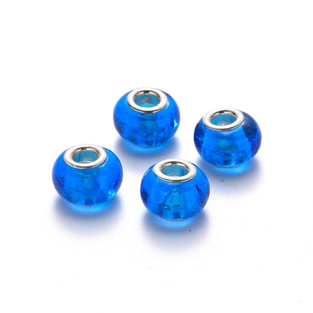 10 or 20 Blue Color Wide Hole / European Glass Beads 15x11mm, Hole: 5mm ...