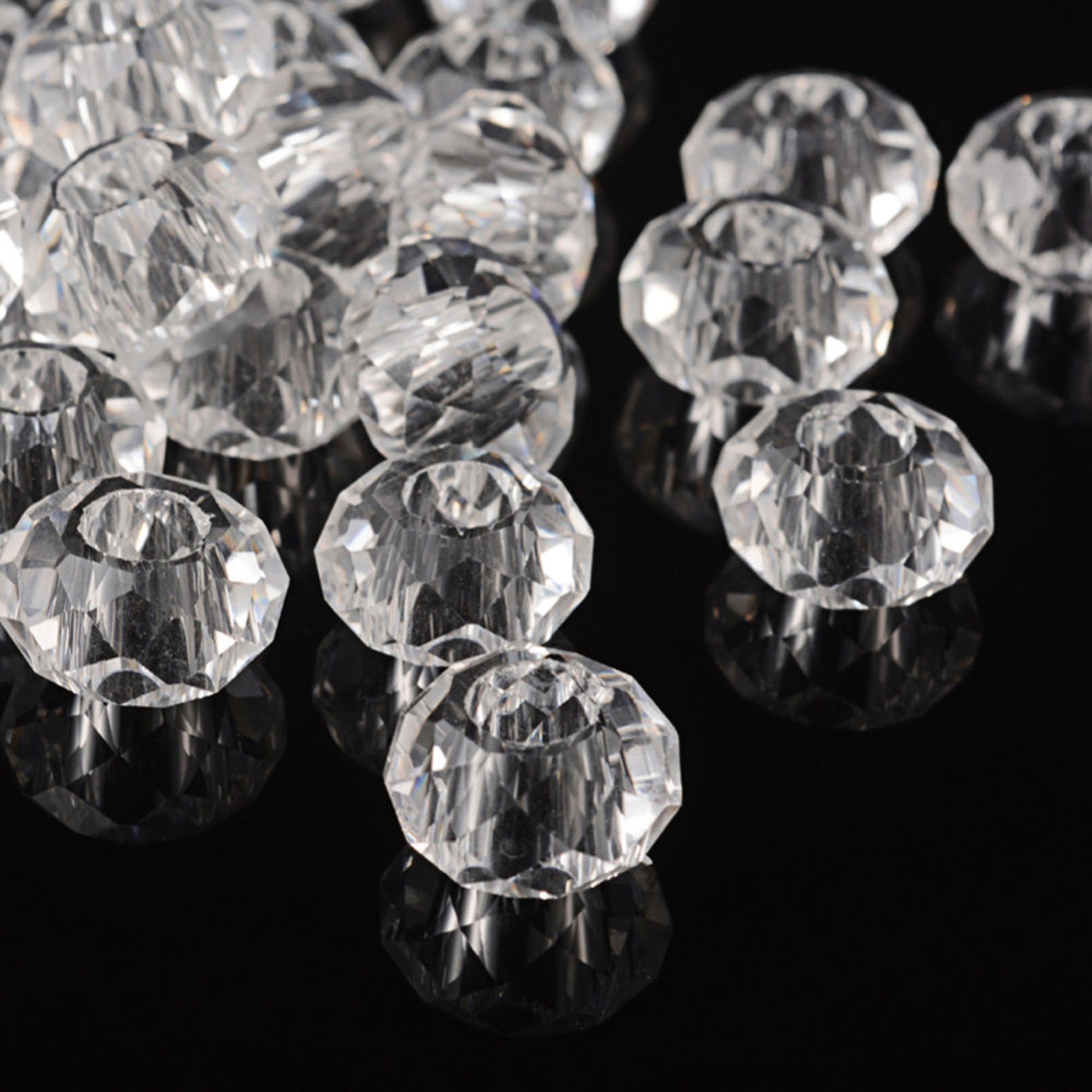 5, 15 or 30 Glass Faceted European Beads, Large Hole Beads, No Metal ...