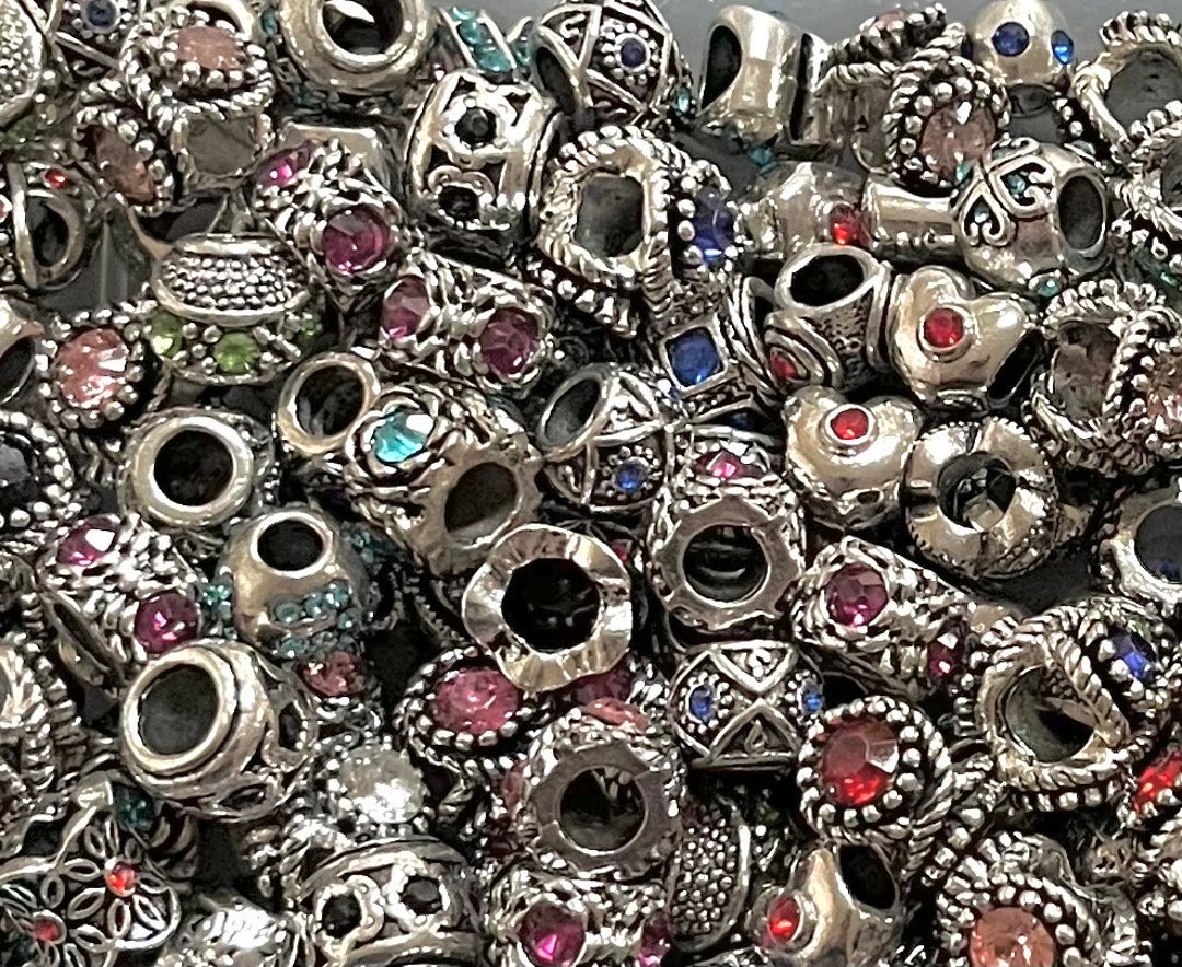 20 or 40 Wide Hole European Mostly Antique Silver Metal Alloy ...