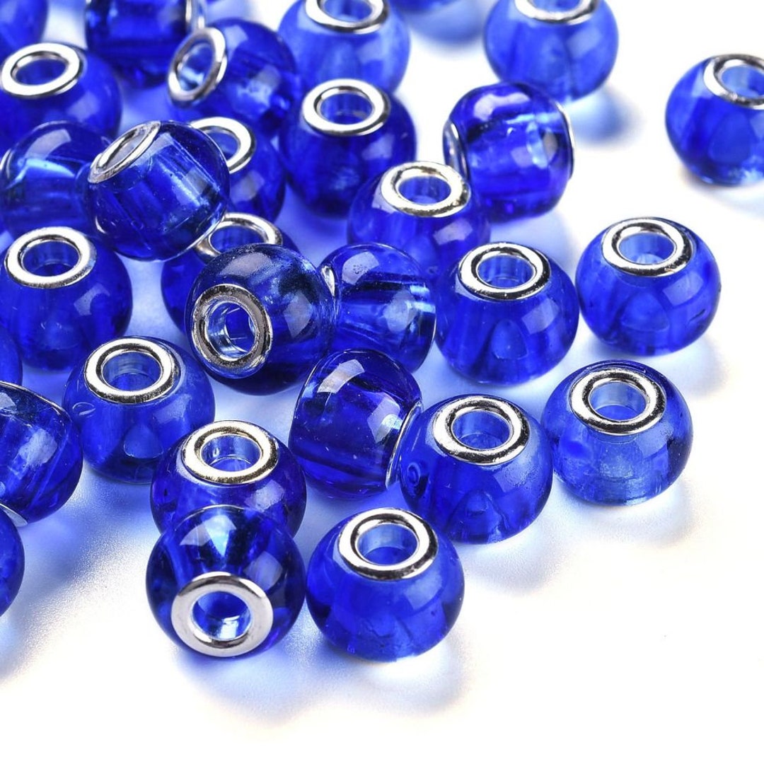 15 Blue Color Wide Hole / European Glass Beads 15x11mm, Hole: 5mm - Etsy