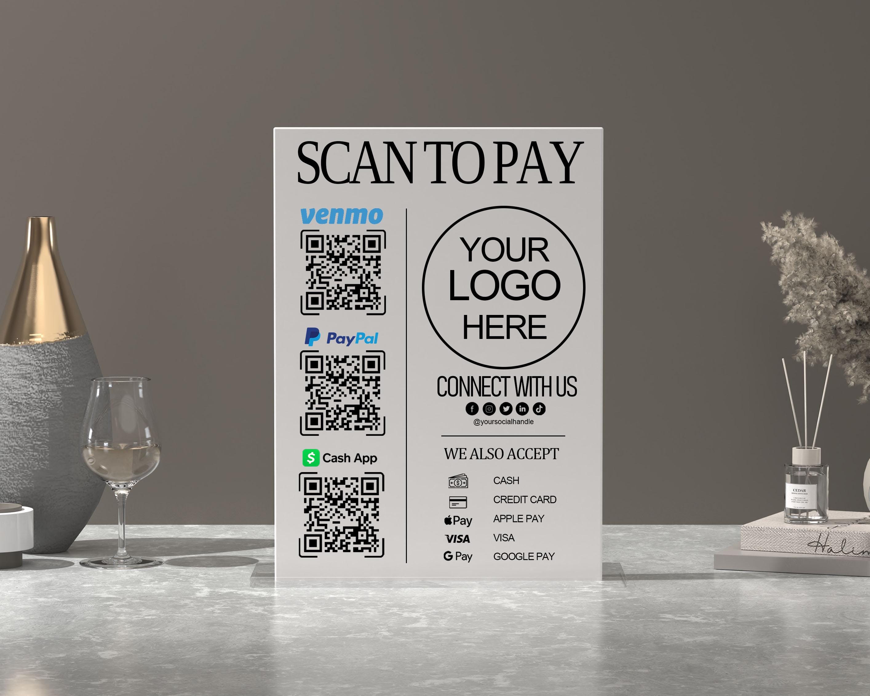 Scan to Pay Acrylic QR Code Sign-cashapp Venmo Zelle Paypal Payment ...