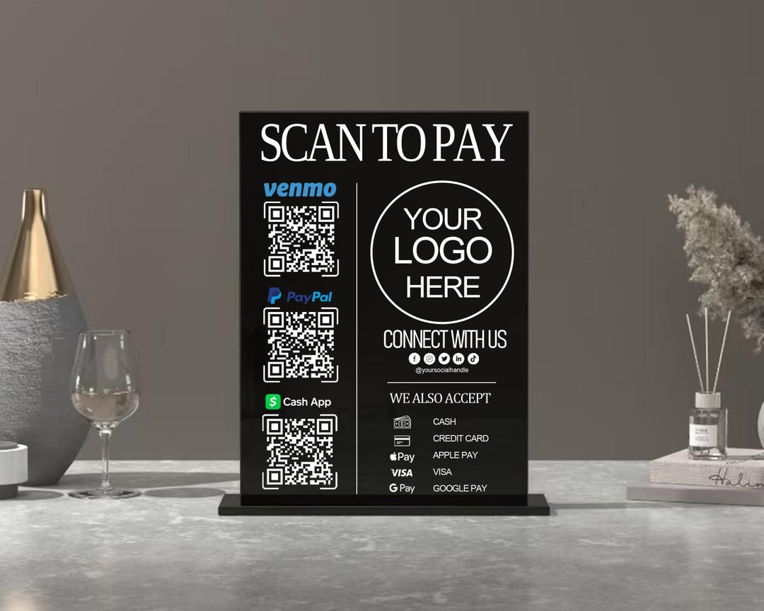 Scan to Pay Acrylic QR Code Sign-cashapp Venmo Zelle Paypal Payment ...
