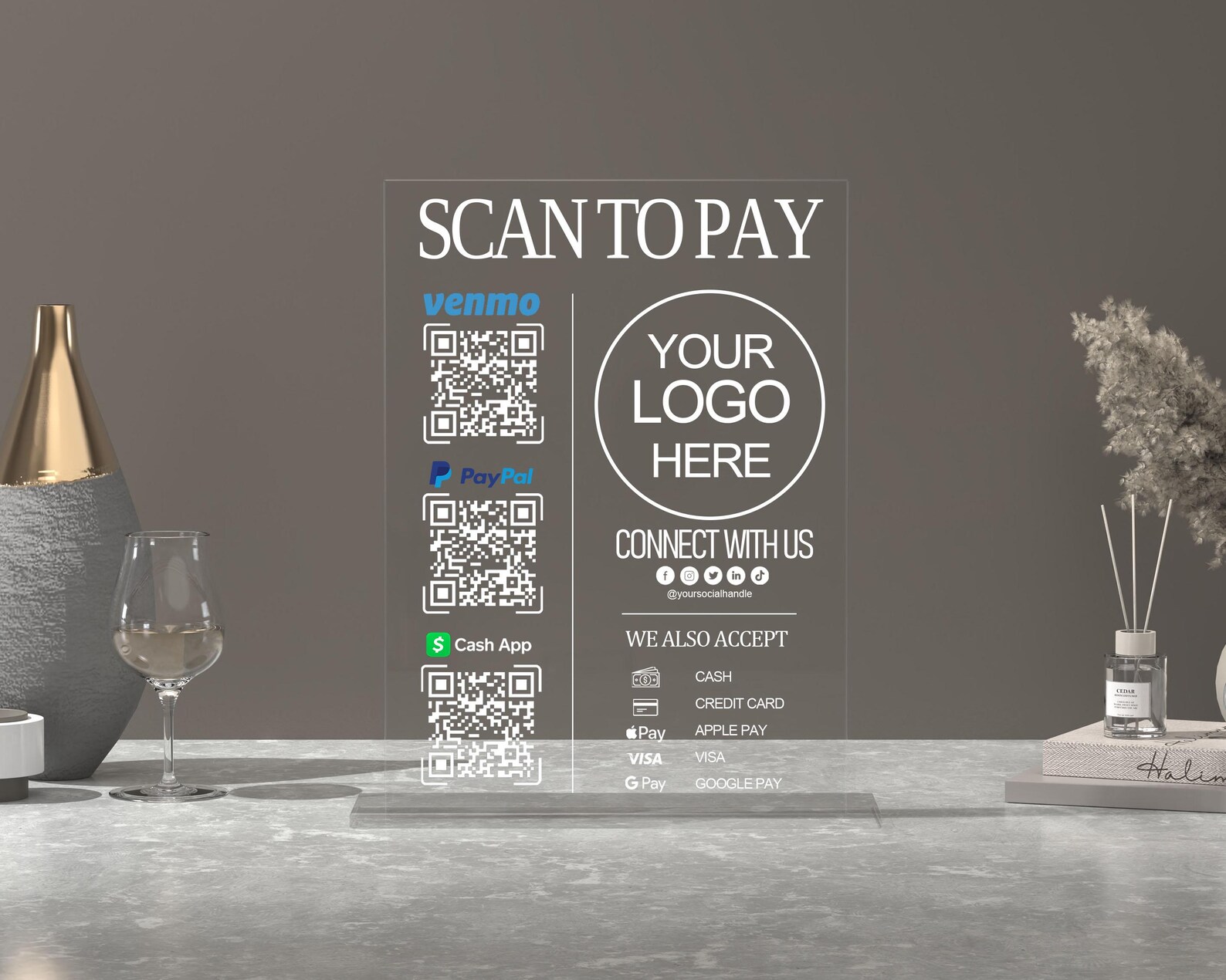 Scan to Pay Acrylic QR Code Sign-cashapp Venmo Zelle Paypal Payment ...