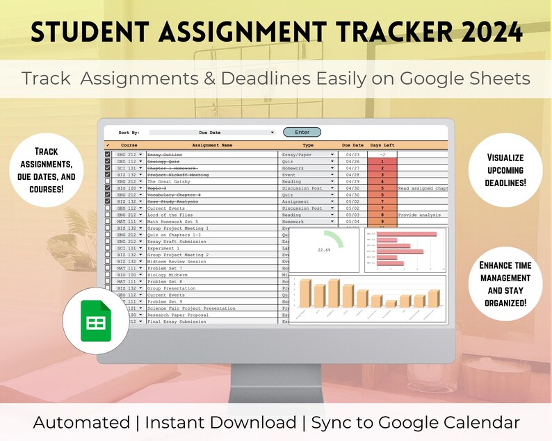 Student Academic Planner & Assignment Tracker Template 2024 | Google ...