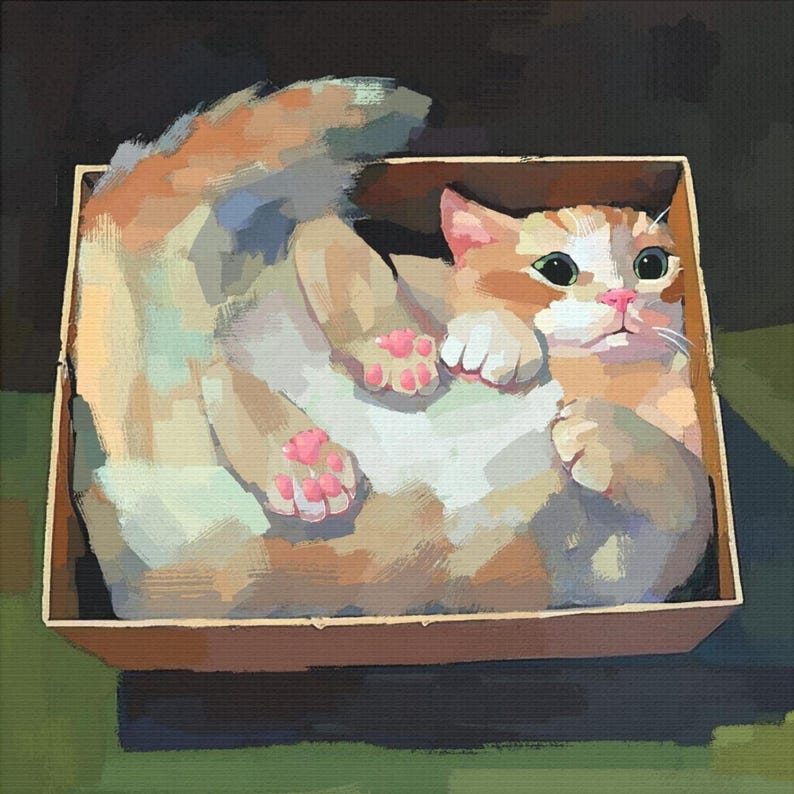 CAT IN A BOX Canvas Painting Print, Funny Kitty Cat Meme Wall Art ...