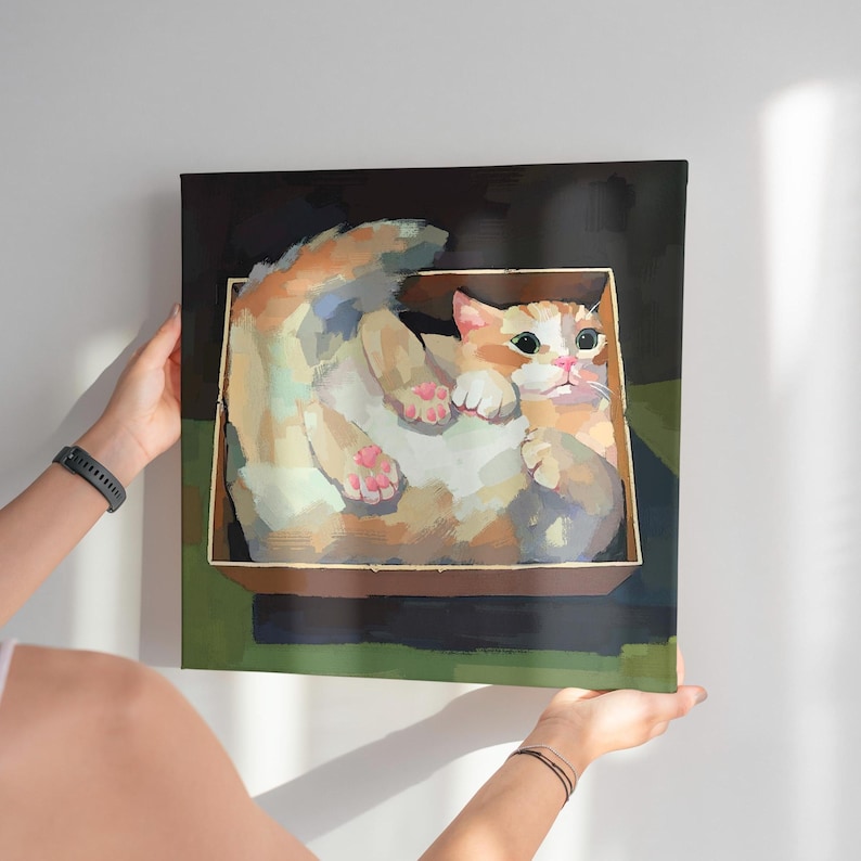 CAT IN A BOX Canvas Painting Print, Funny Kitty Cat Meme Wall Art ...