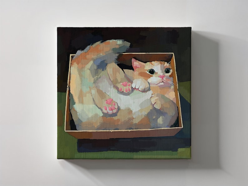 CAT IN A BOX Canvas Painting Print, Funny Kitty Cat Meme Wall Art ...