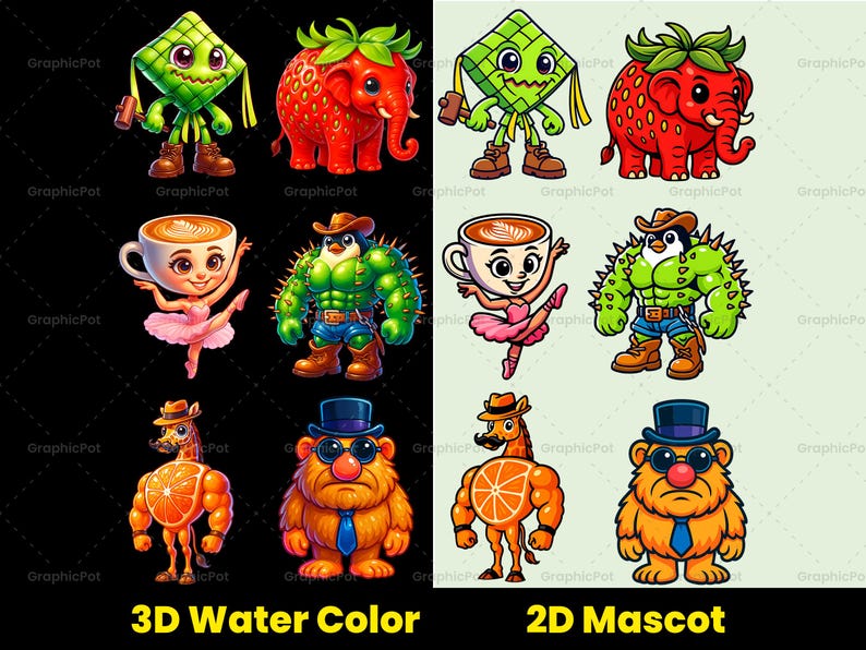 Italian Brainrot PNG Bundles - (2 in 1) - 2D Mascot & 3D Watercolor ...