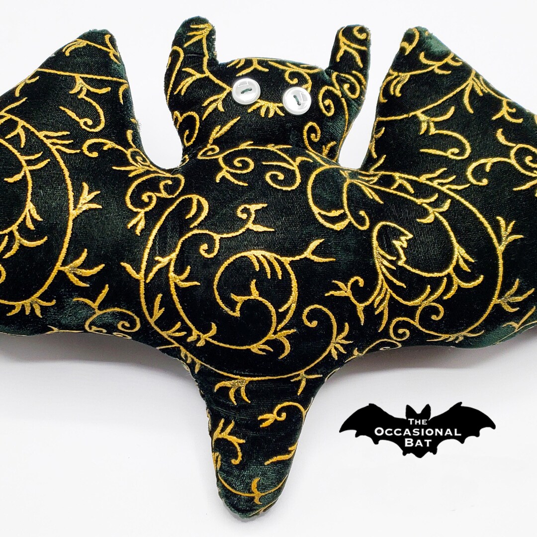 Dark Green Velvet Bat Pillow With Embellished Gold Accents - Etsy