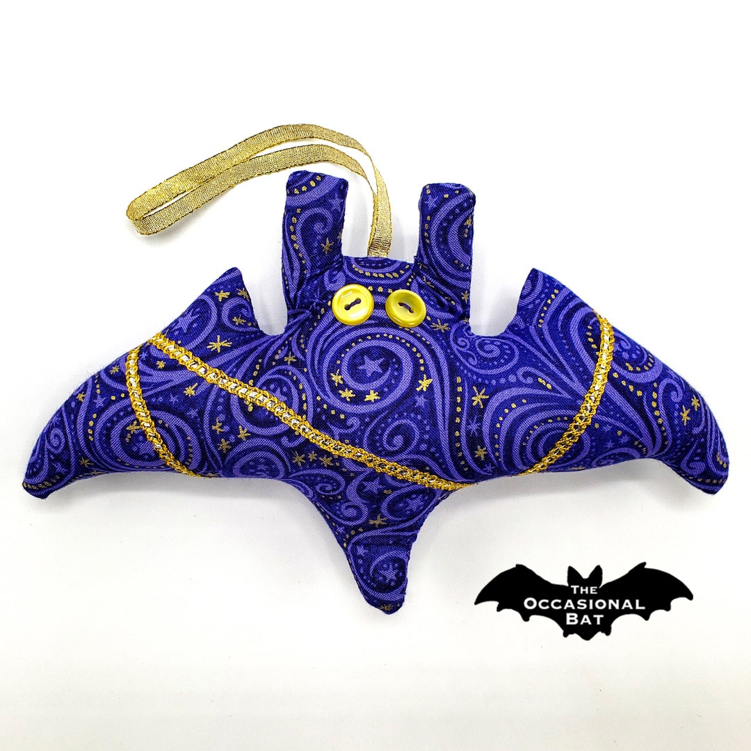 Purple Bat Ornament (minibat) With Gold Stars and Gold and Silver Trim ...
