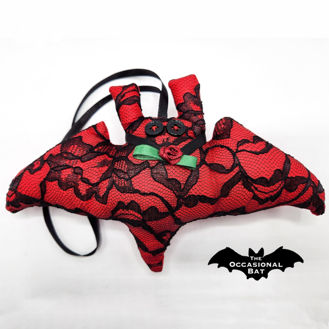 Gothic Red Microbat With Black Lace and a Red Rose Choker - Etsy