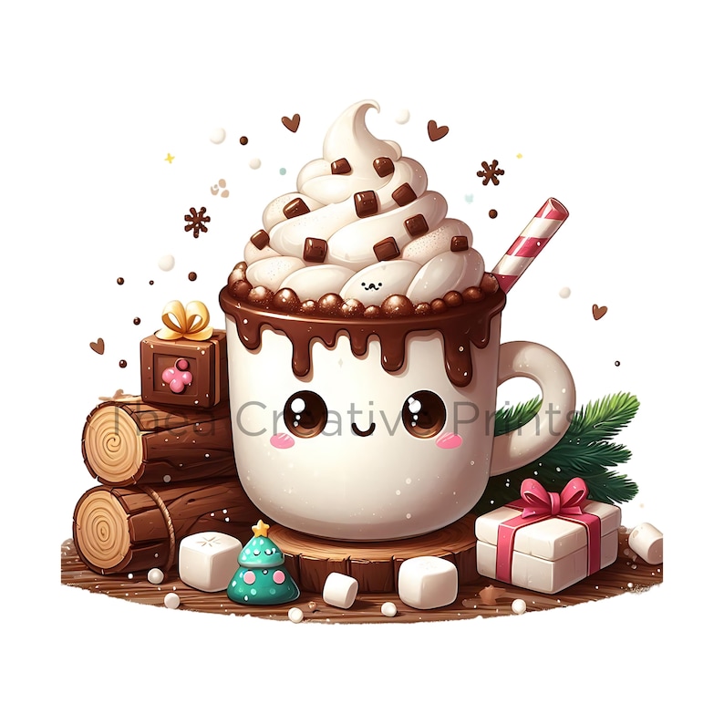 10 Christmas Hot Cocoa Mugs Clipart PNG, Hot Chocolate Clipart Bundle ...