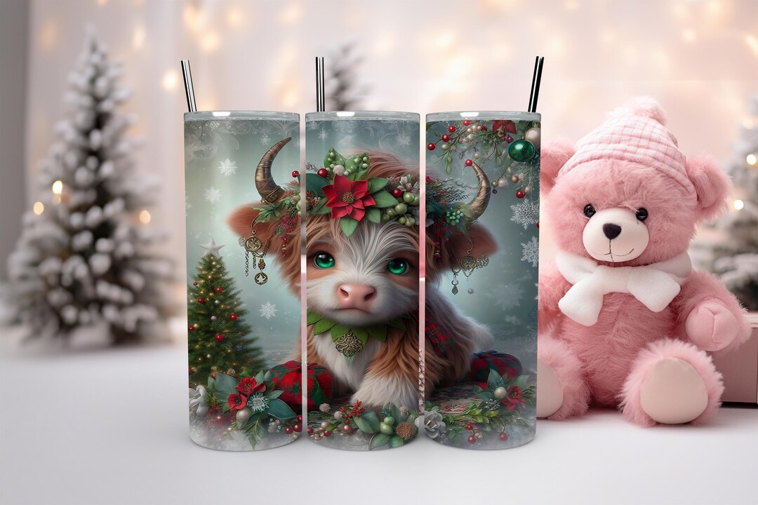 Highland Cow With Emerald Eyes, Christmas, 20 Oz Skinny Tumbler ...