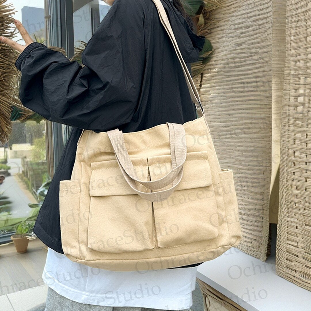 Canvas Tote Bag, Messenger Bag School, Canvas Shoulder Bag With Zipper ...