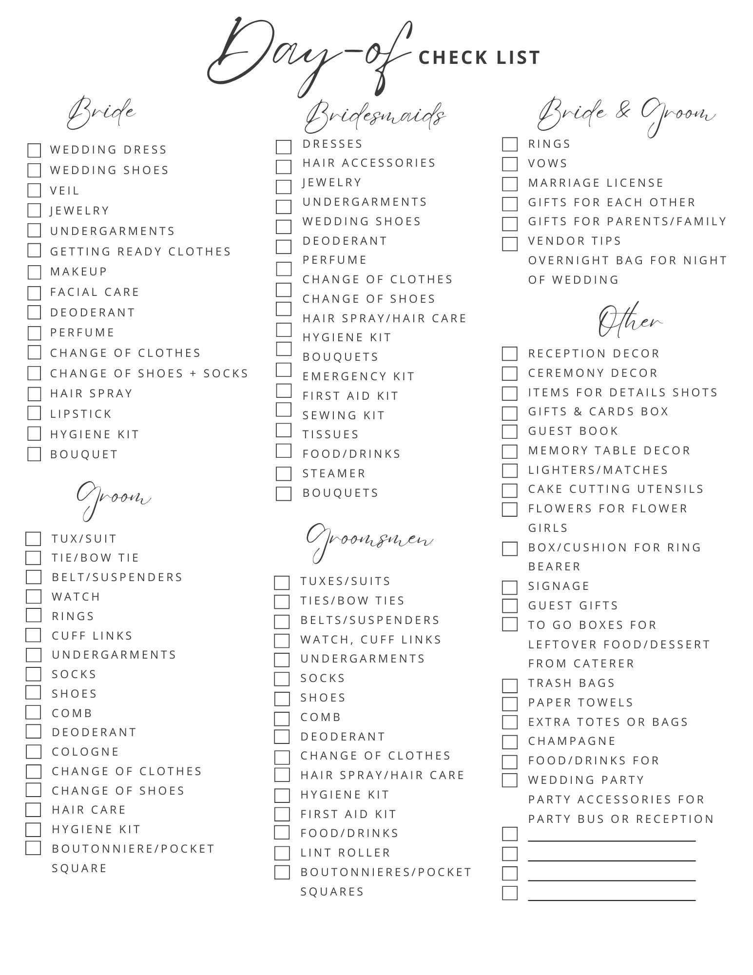 Wedding Day of Checklist- Full Wedding Day Planning Checklist - Etsy