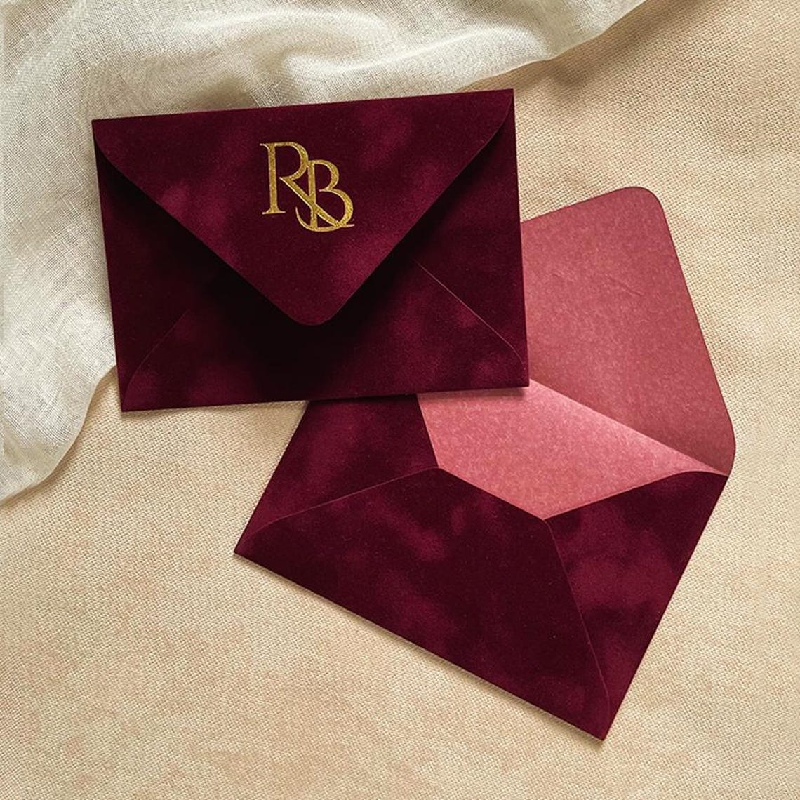 Luxury Monogrammed Velvet Envelopes for Wedding Invitations & Special ...