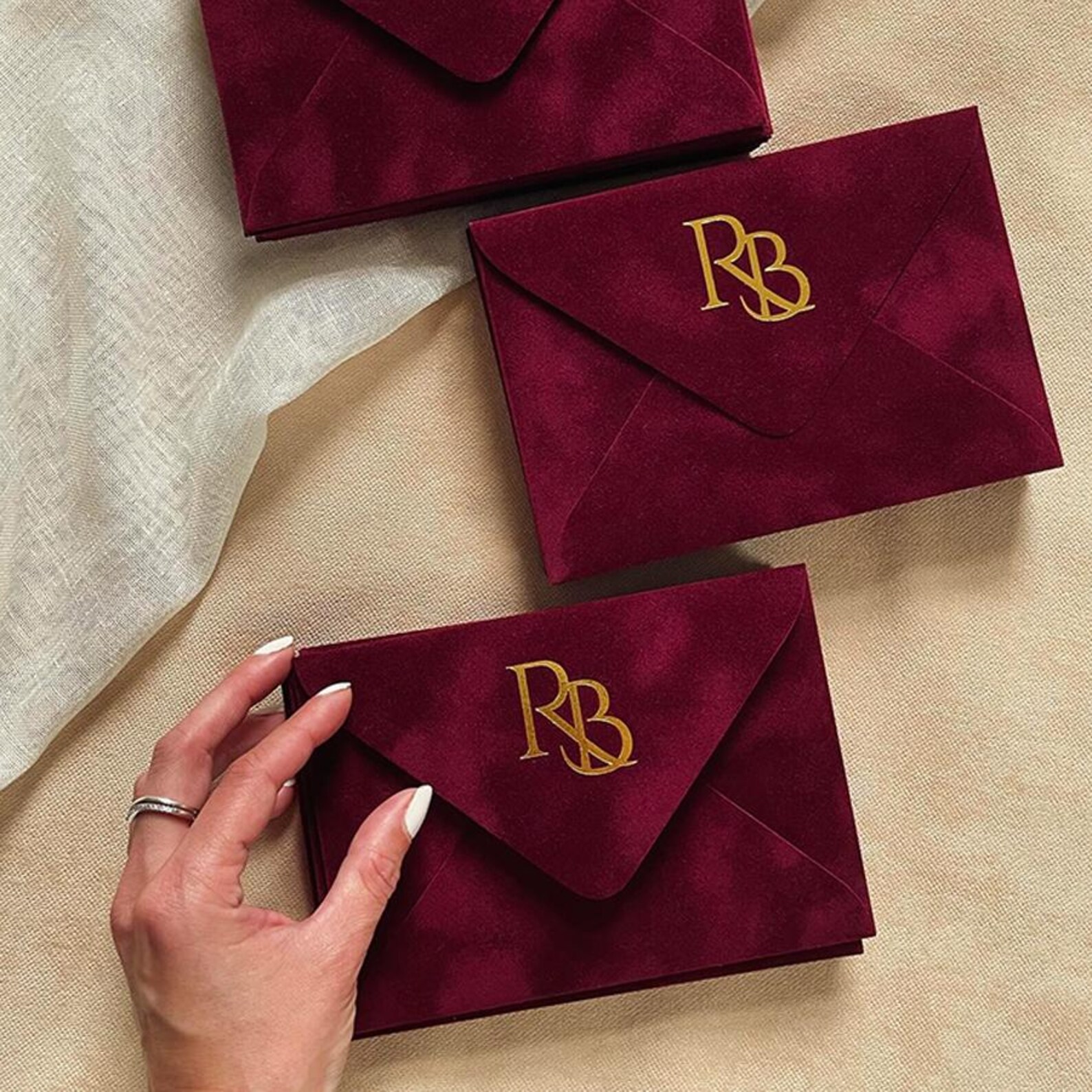 Luxury Monogrammed Velvet Envelopes for Wedding Invitations & Special ...