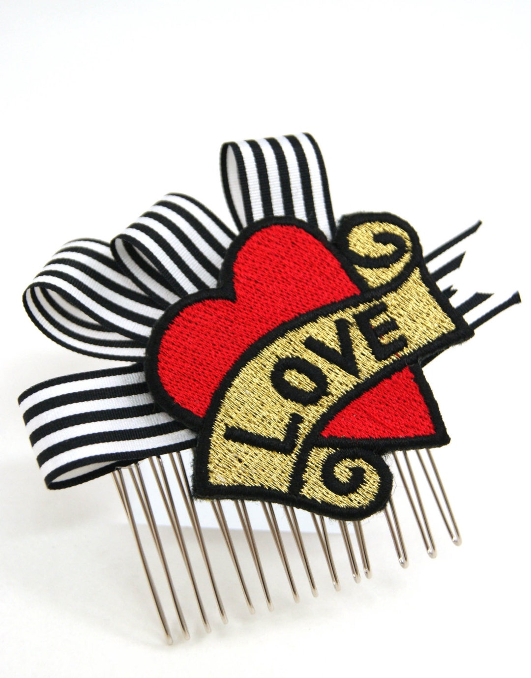 Cute Heart Tattoo Hair Comb, Clip or Brooch; Rockabilly Love Heart Gift ...