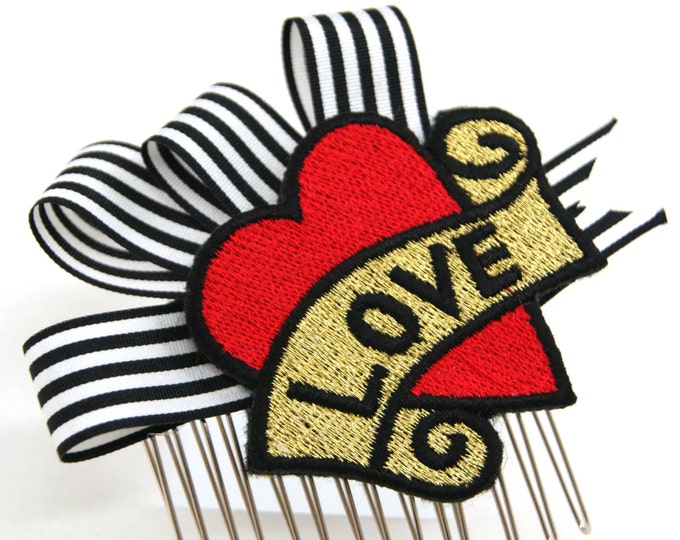 Cute Heart Tattoo Hair Comb, Clip or Brooch; Rockabilly Love Heart Gift ...