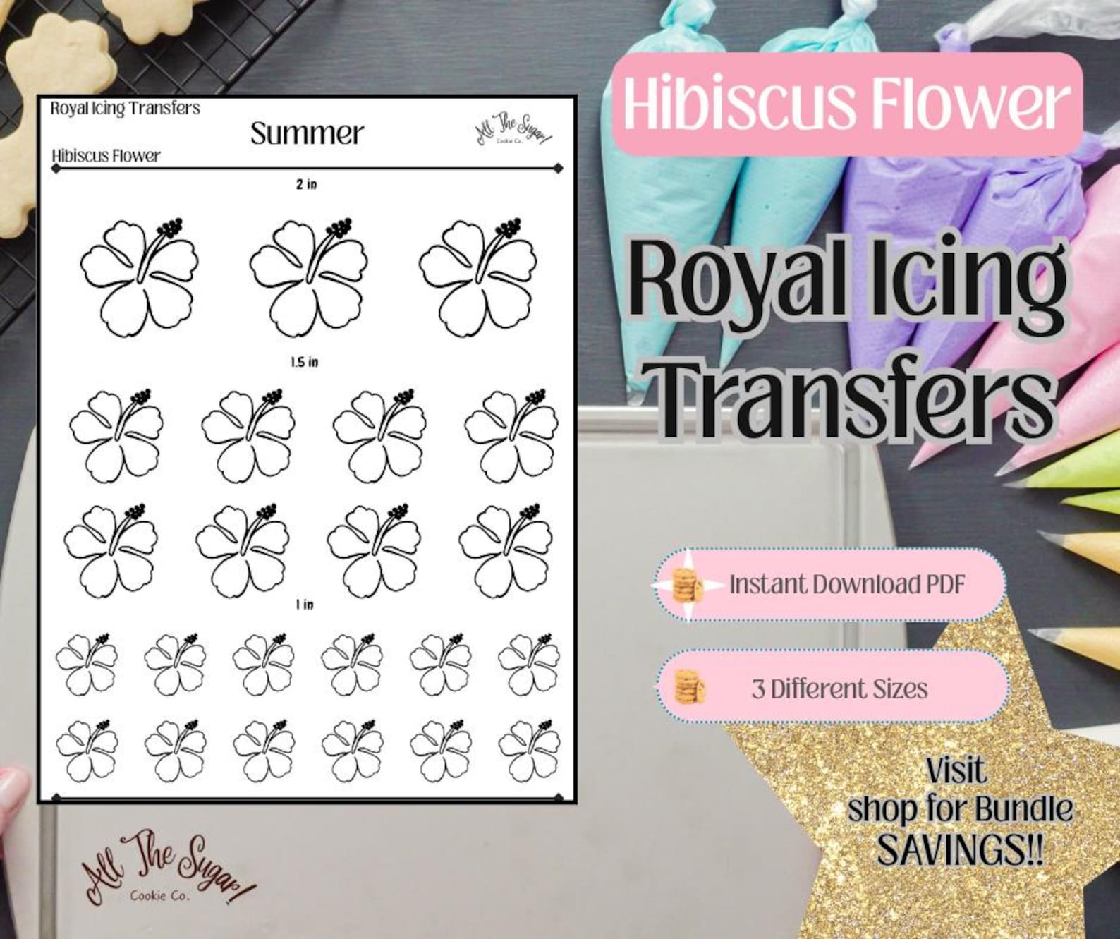Hibiscus Flower Royal Icing Transfers - Etsy