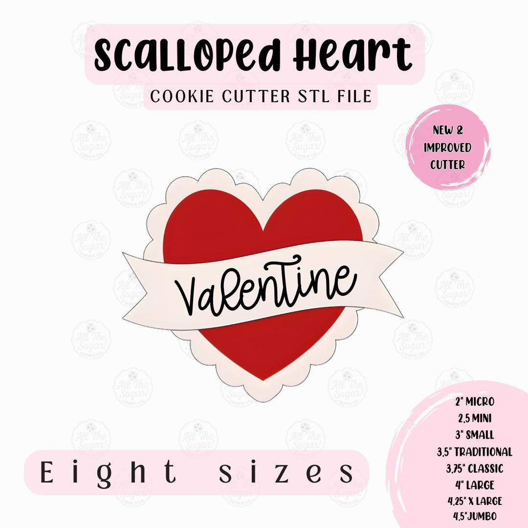 Scalloped Heart Valentines Day Cookie Cutter STL File - Etsy