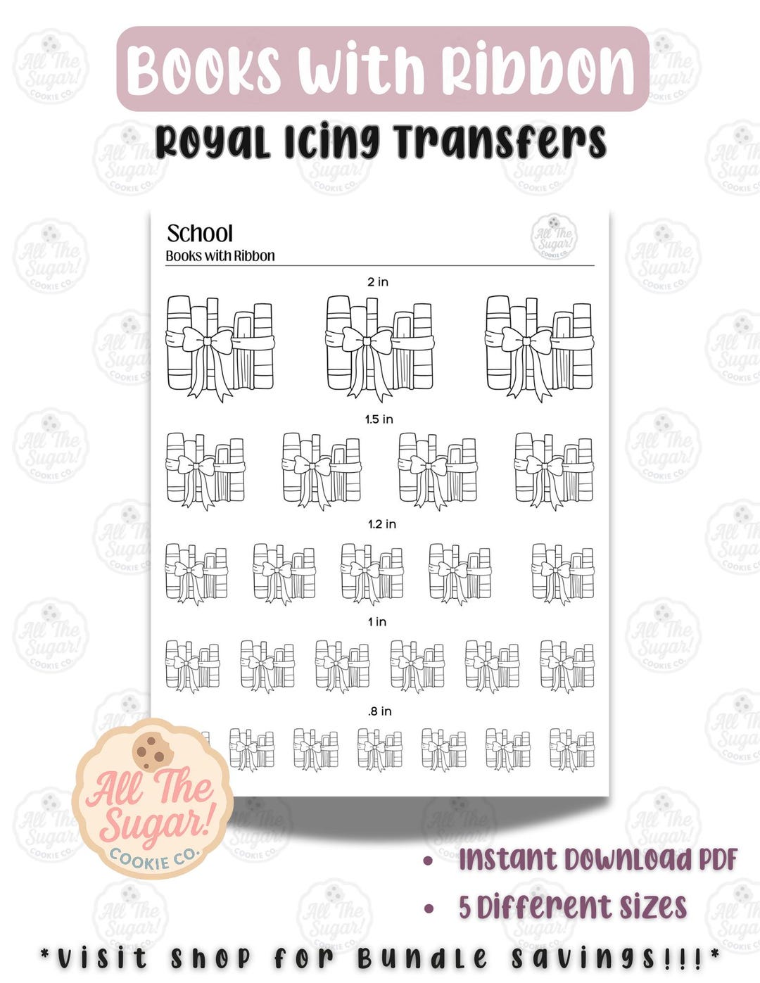 Books With Ribbon School Royal Icing Transfers - Etsy