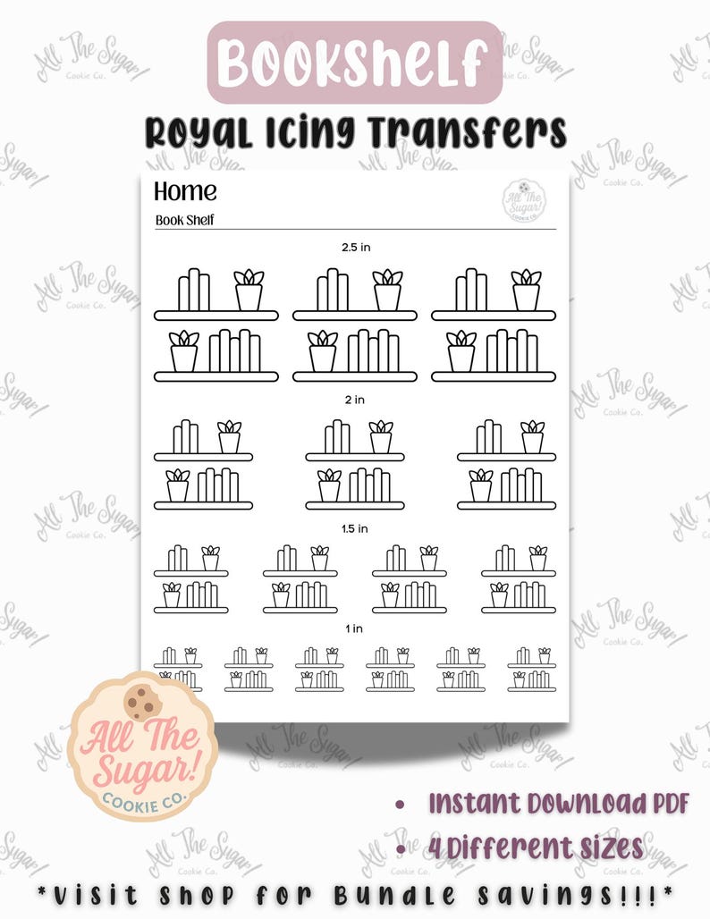 Bookshelf Royal Icing Transfers - Etsy