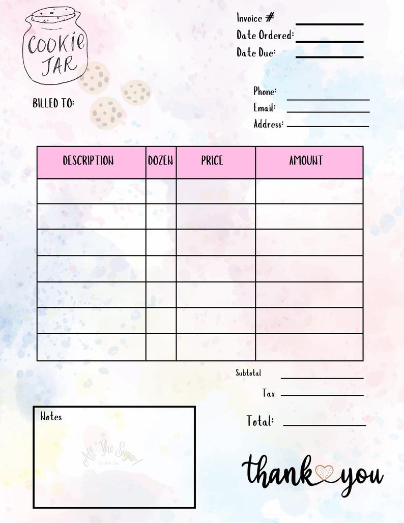 Cookie Order Form and Invoice - Etsy