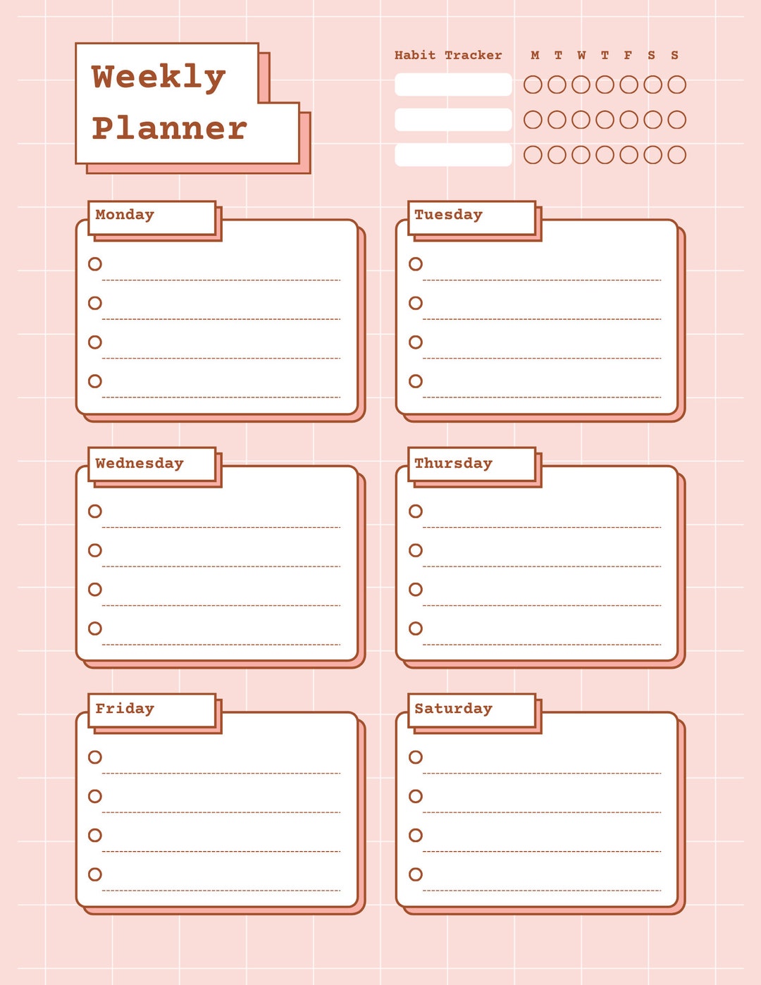 Cute Pink Weekly Schedule Planner - Etsy