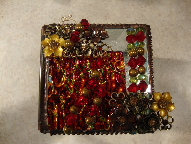 Beveled Box With Dichroic Glass on Top With Beading - Etsy