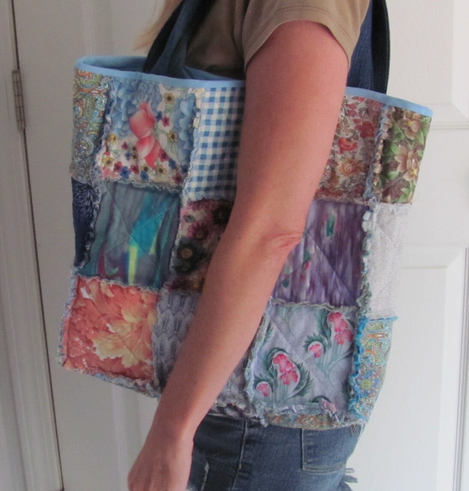 Tote Bag, Rag-quilted, Reversible, Colorful - Etsy