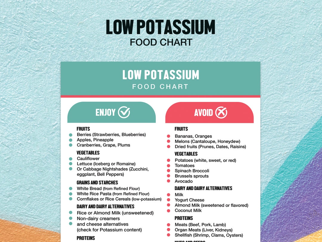 LOW POTASSIUM Food Chart, Low POTASSIUM Diet Downloadable Food Guide ...