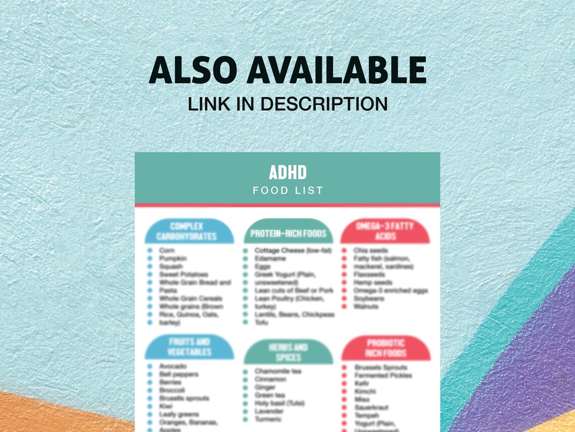 ADHD Diet Food Chart, ADHD Food Diet Downloadable Food Guide, Meal Plan ...