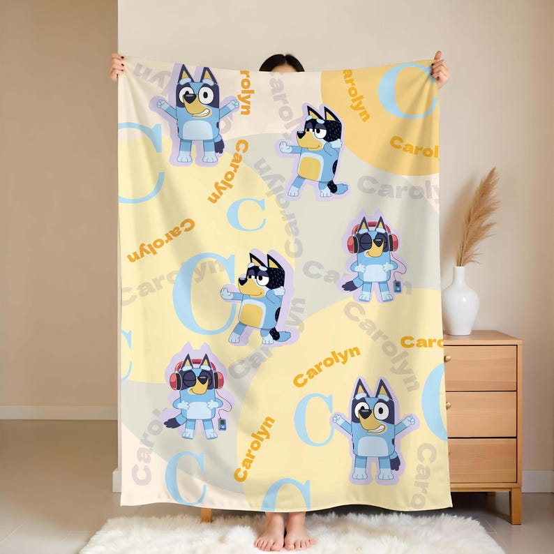Personalized Bluey Name Blanket,bluey Baby Blanket,printed Letter Plush ...