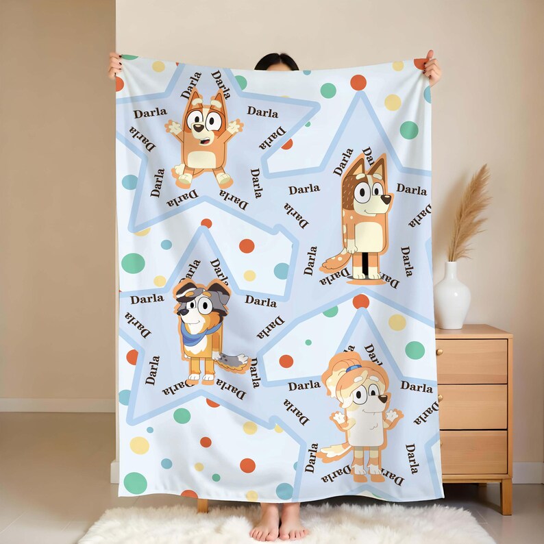 Personalized Bluey Blanket, Bluey Family Soft Sherpa Fleece Throw ...